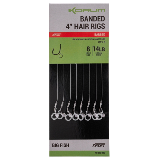 Korum Banded Hair Rigs - 4 Inch - Barbed